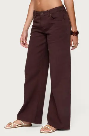 EDIKTED Roman Slouchy Low Rise Wide Leg Jeans - Brown
