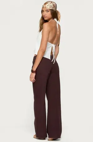 EDIKTED Roman Slouchy Low Rise Wide Leg Jeans - Brown
