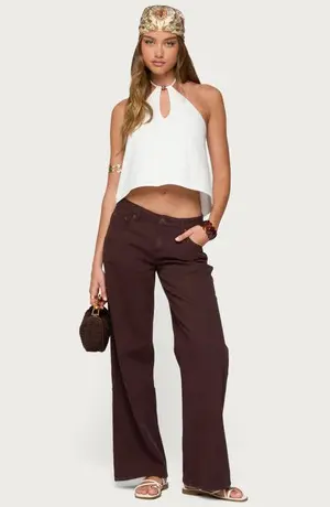 EDIKTED Roman Slouchy Low Rise Wide Leg Jeans - Brown