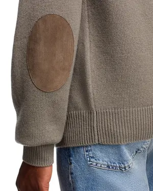 FRAME Crewneck Sweater With Suede Patches - Light Taupe