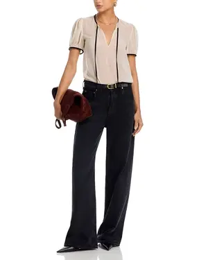 FRAME The Silk Tie Puff Sleeve Top