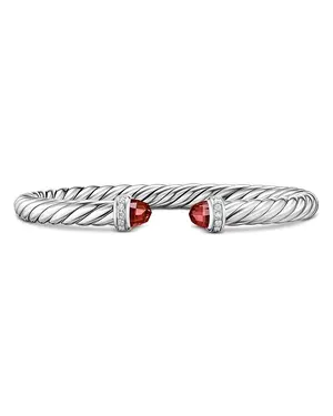 David Yurman Cable Flex Bracelet With Rhodolite Garnet And Diamonds - Red/silver