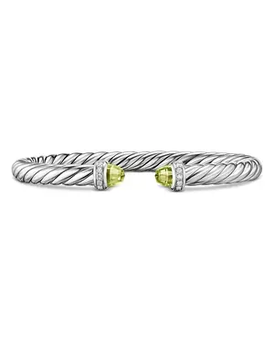 David Yurman Cable Flex Bracelet With Peridot And Diamonds - Green/silver
