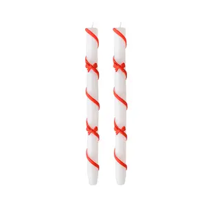 JOLLITY & CO Ribbon Bow Taper Candle Set - Red