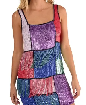 Nasty Gal Sequin Mini Dress With Tassels - Multi
