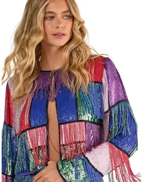 Nasty Gal Color Block Sequin Tasseled Jacket - Multi