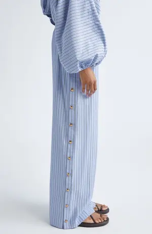 Zimmermann Rebellion Stripe Poplin Wide Leg Button Pants - Hydrangea Stripe