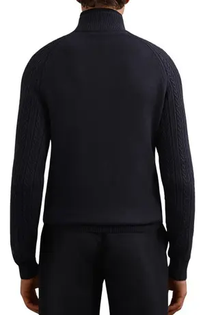 REISS Loxley Quarter Zip Cable Knit Sweater - Navy