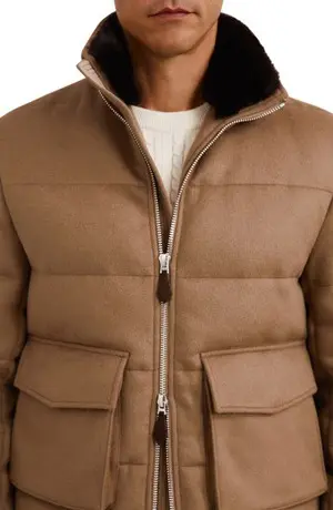 REISS Gerald Puffer Jacket - Light Brown