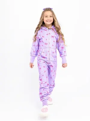 PREPPY GOOSE Plush Holiday Bows Loungewear Jumpsuit - Lavender