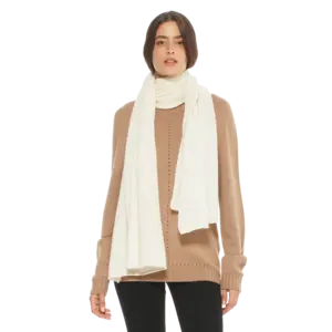 MONTICELLI CASHMERE Essential Pure Cashmere Maxi Wide Scarf - Milk White