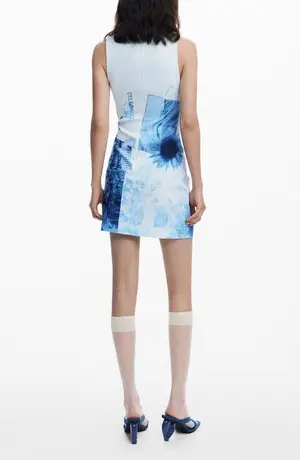 Desigual Printed Pleated Sleeveless Minidress
