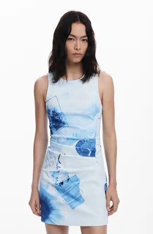 Desigual Printed Pleated Sleeveless Minidress