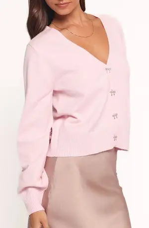 PETAL & PUP Rib Trim V-neck Cardigan - Light Pink