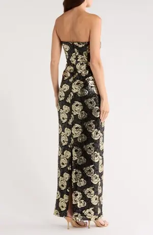 CECE DUPRAZ Floral Sequin Strapless Gown