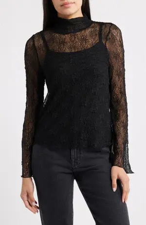 Wit & Wisdom Sheer Knit Mock Neck Top - Black