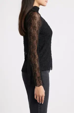 Wit & Wisdom Sheer Knit Mock Neck Top - Black