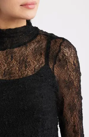 Wit & Wisdom Sheer Knit Mock Neck Top - Black