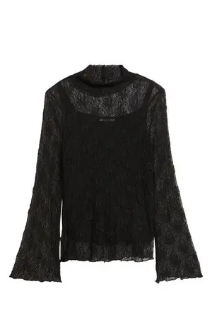 Wit & Wisdom Sheer Knit Mock Neck Top - Black