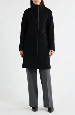Fleurette Wool Coat With Leather Trim