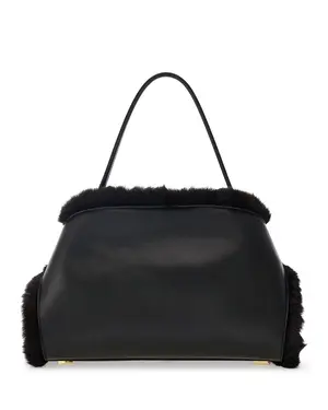 FERRAGAMO Hug Leather & Shearling Shoulder Bag