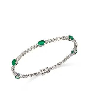 Bloomingdale'S Gemstone And Diamond Bracelet In 14k White Gold - Emerald/white
