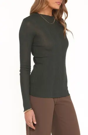 PETAL & PUP Delphine Fine Rib Knit Top - Dark Green