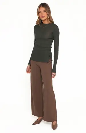 PETAL & PUP Delphine Fine Rib Knit Top - Dark Green