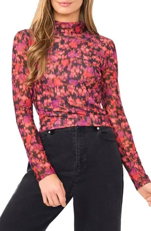 CECE DUPRAZ Floral Mesh Mock Neck Top