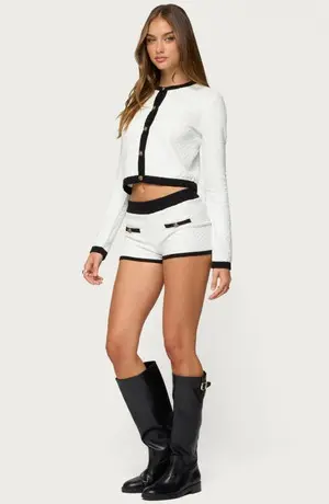 EDIKTED Textured Knit Shorts With Trim