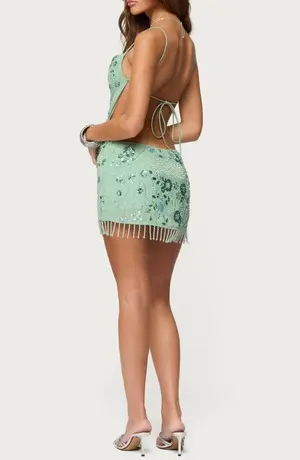 EDIKTED Beaded Fringe Backless Minidress