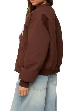 EDIKTED Oversize Cotton Bomber Jacket - Brown