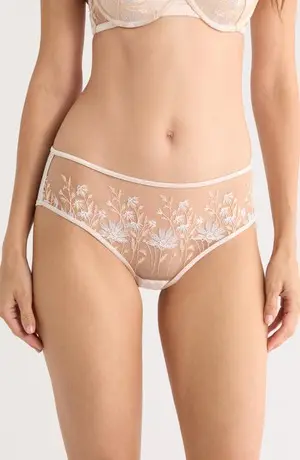 ETAM Champetre Embroidered Satin & Mesh Briefs - Dune
