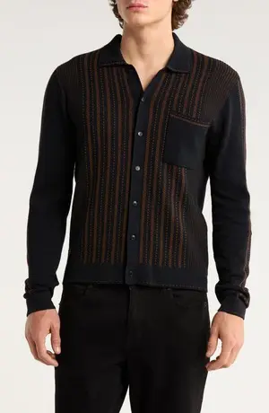 PERCIVAL Appendix Knit Button-up Shirt - Black With Brown