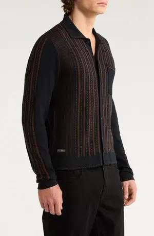 PERCIVAL Appendix Knit Button-up Shirt - Black With Brown