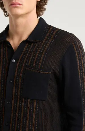 PERCIVAL Appendix Knit Button-up Shirt - Black With Brown