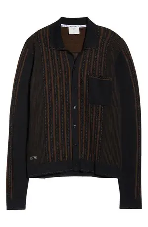 PERCIVAL Appendix Knit Button-up Shirt - Black With Brown