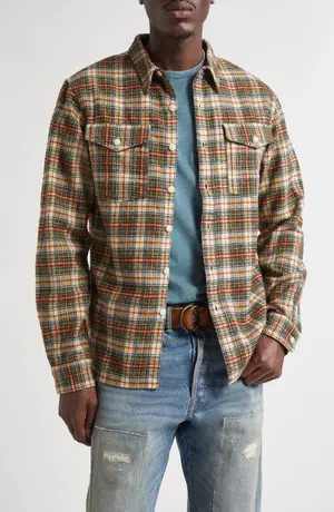 Double Rl Plaid Wool Blend Twill Work Shirt