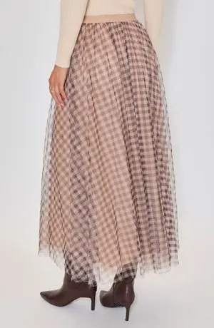 VICI Gingham Mesh Overlay Maxi Skirt