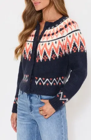VICI Fair Isle Cardigan - Navy/orange