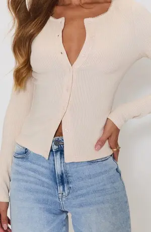 VICI Rib Knit Button-up Top