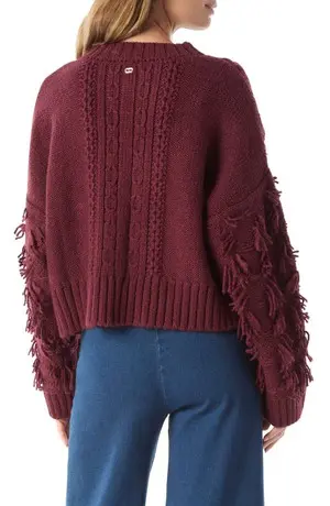 DO BY DEE OCLEPPO Cassia Fringe Cable Sweater - Maroon Banner