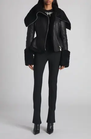 Alexander McQueen Oversized Collar Shearling Moto Jacket