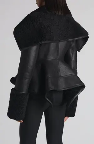 Alexander McQueen Oversized Collar Shearling Moto Jacket