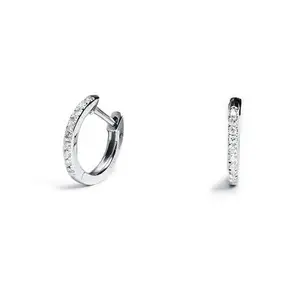 ZARUX Diamond Pavé Huggie Hoop Earrings - White Gold