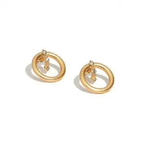 ZARUX Hoop Earrings With Cz Stones - Yellow Gold