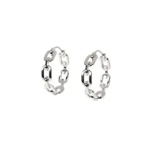 ZARUX Modern Day Hoop Earrings - White Gold