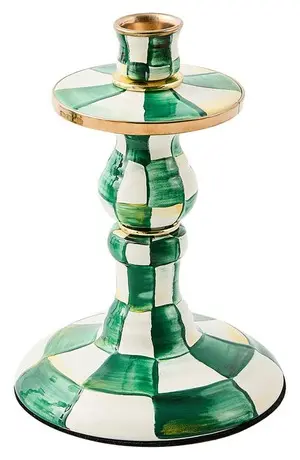 MACKENZIE-CHILDS Check Small Enameled Steel Candleholder - Emerald