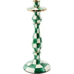 MACKENZIE-CHILDS Check Large Enameled Steel Candleholder - Emerald