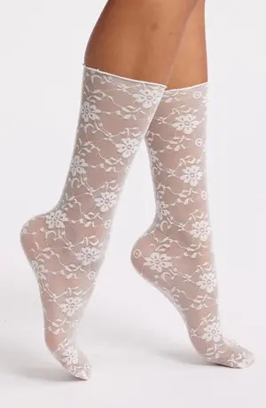 HIGH HEEL JUNGLE Ava Sheer Lace Crew Socks - White